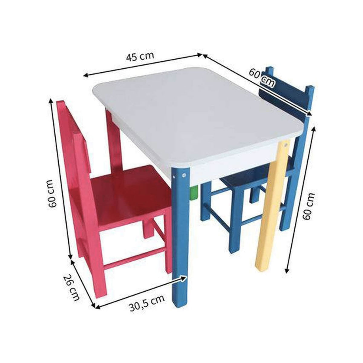 Mesa Retangular Colorida com 2 Cadeiras de Madeira UltimaX 60 x 45 x 56 ...